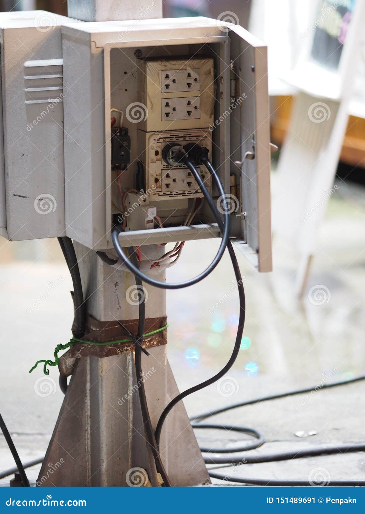 Power plug in steel box stock image. Image of object - 151489691