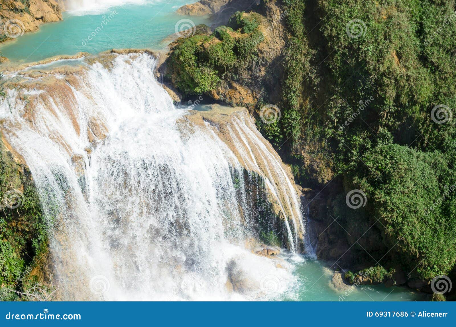 Closeup of Powerful Waterfall with Turquoise Pools Stock Photo - Image ...