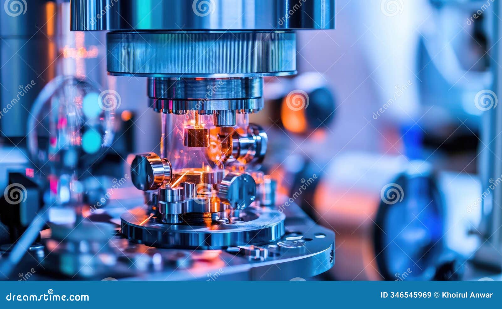 Closeup of a Precision Manufacturing Process with Glowing Parts and ...