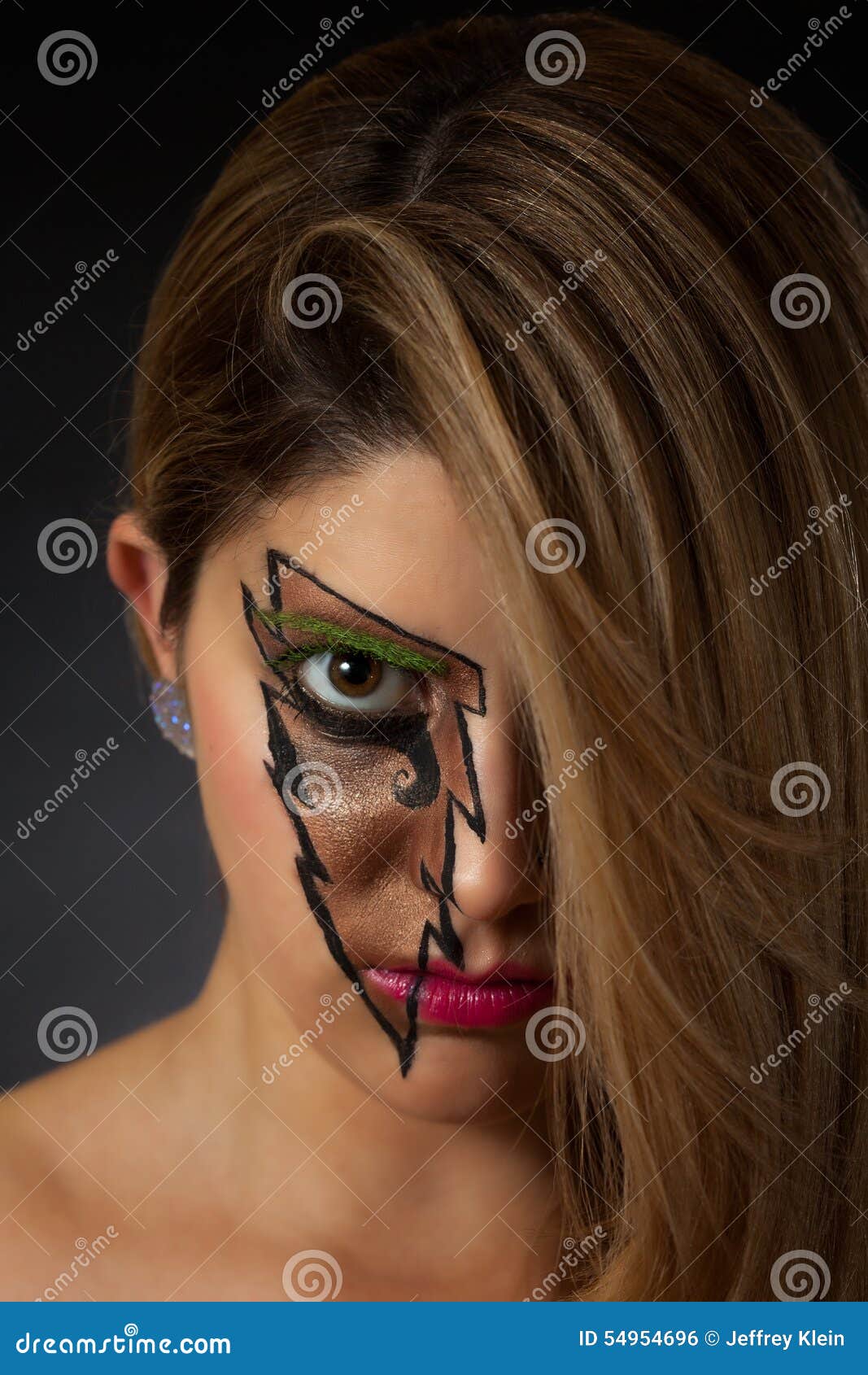 Closeup of Pretty Girl Wearing Lightning Makeup Stock Photo - Image of ...