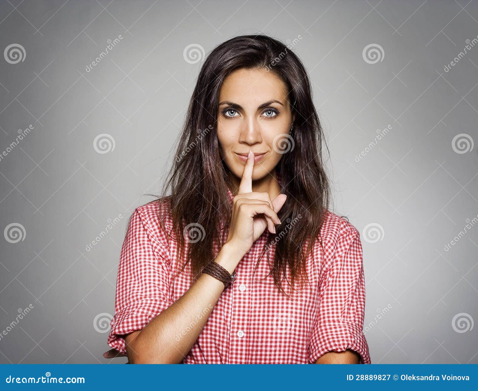 Closeup of Pretty Woman Making Silent Gesture Stock Image - Image of ...