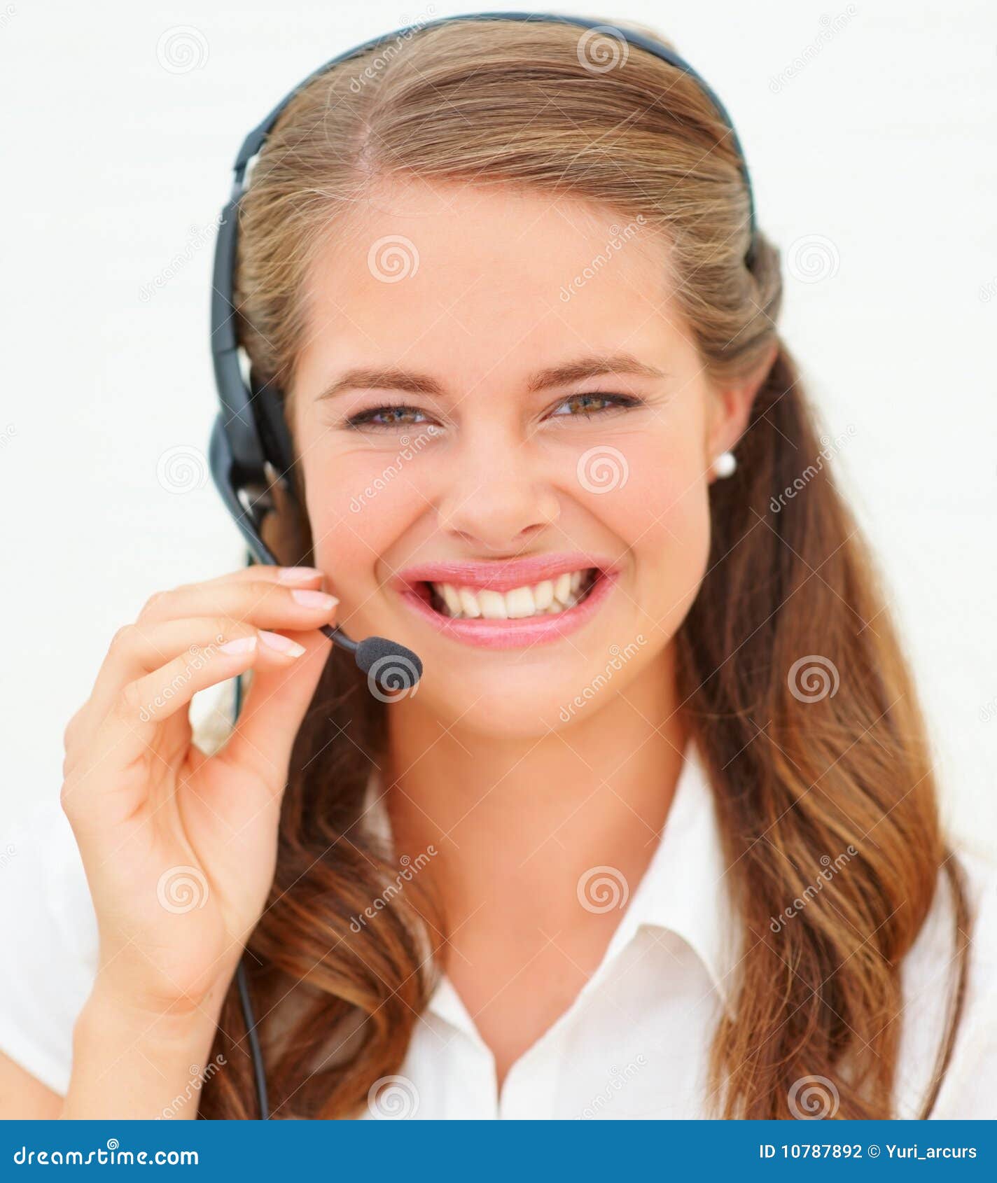 Closeup of a Pretty Young Woman with a Headset Stock Photo - Image of ...