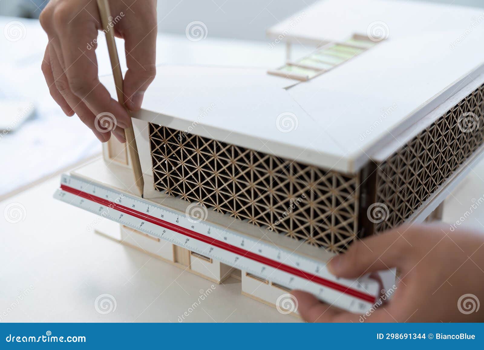 Closeup of Professional Architect Hand Measuring House Model ...