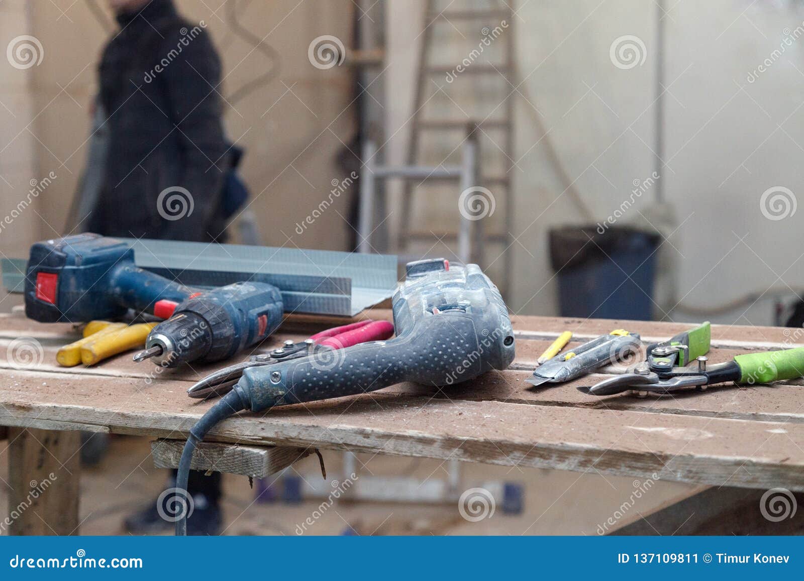 Closeup Professional Construction Dusty Drill, Puncher on Background of ...