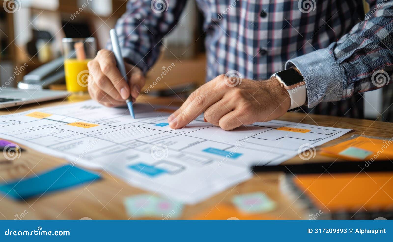 Closeup Of A Professional Outlining Steps On A Detailed Flowchart ...