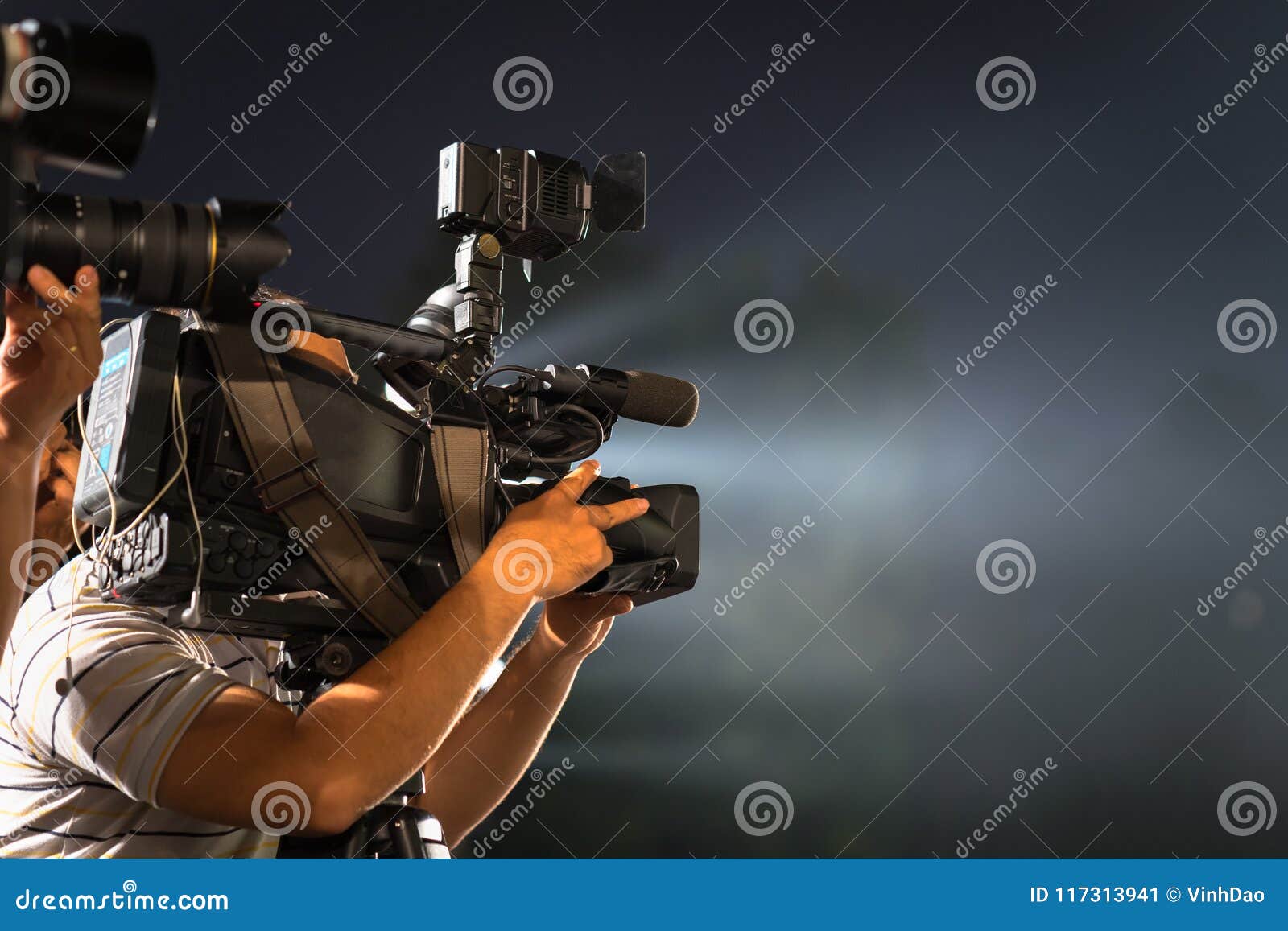 Closeup of Professional Television Camera in Event at Night. Editorial ...