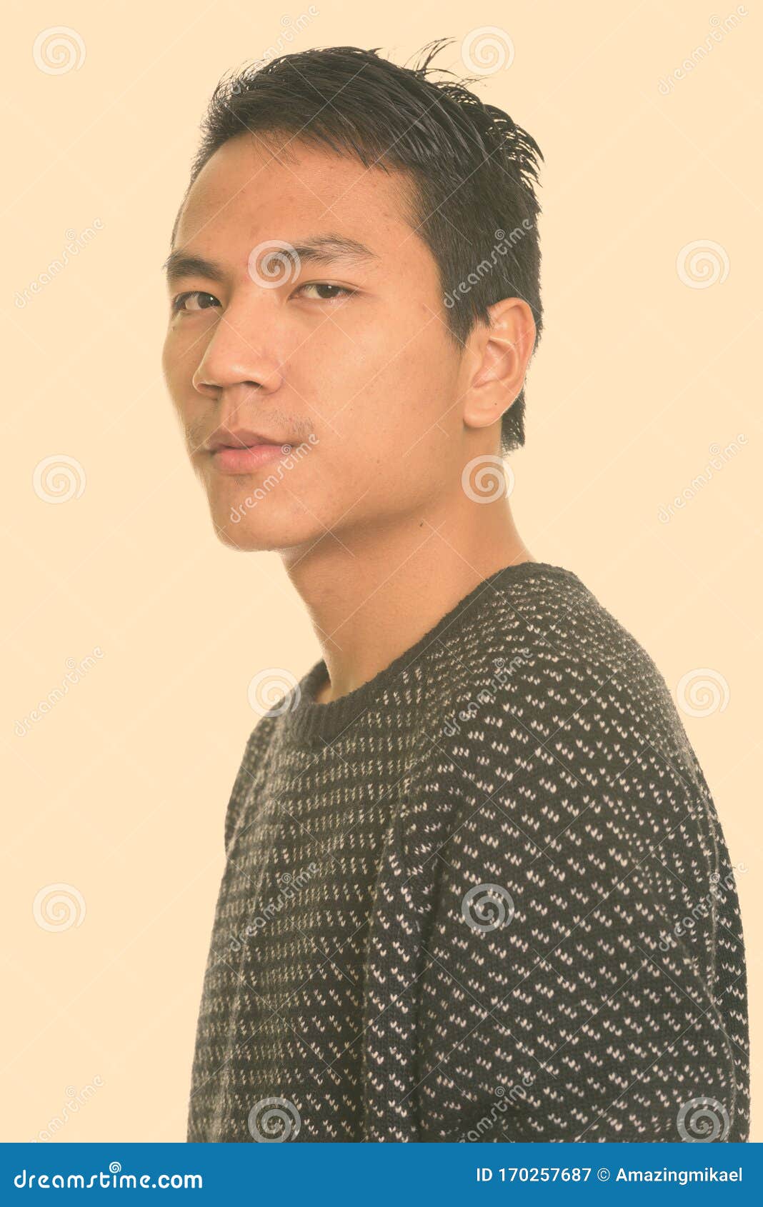 Closeup Profile View of Young Asian Man Looking at Camera Stock Image ...