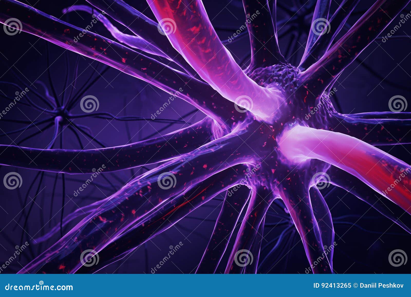 Closeup of purple neuron stock illustration. Illustration of biology ...