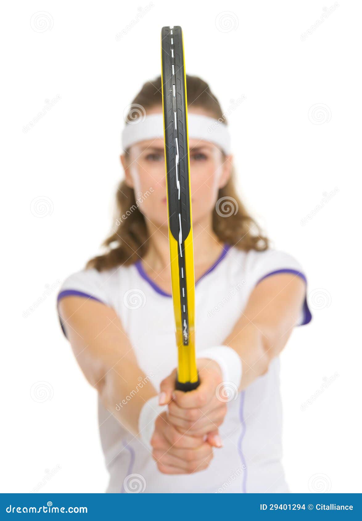 Closeup on Racket in Hands of Tennis Player Stock Photo - Image of ...
