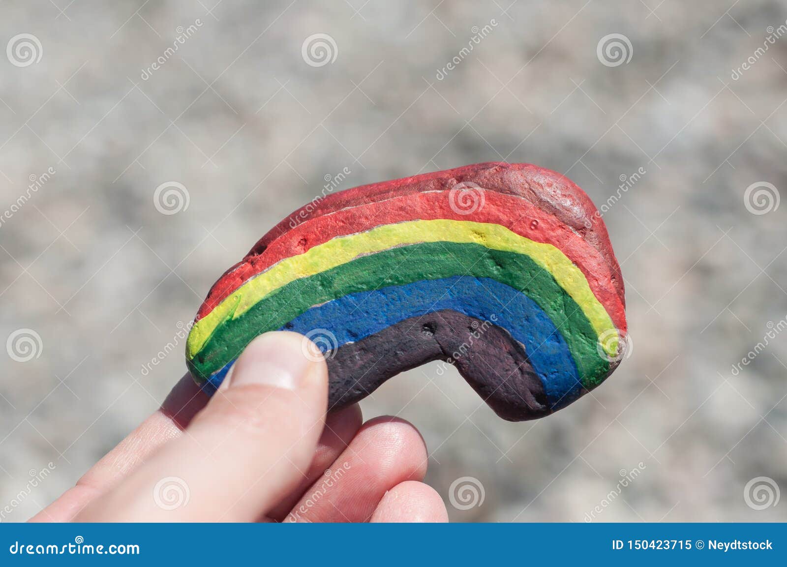 Rainbow Painting on Stone Pebble in Hand Stock Image - Image of closeup ...