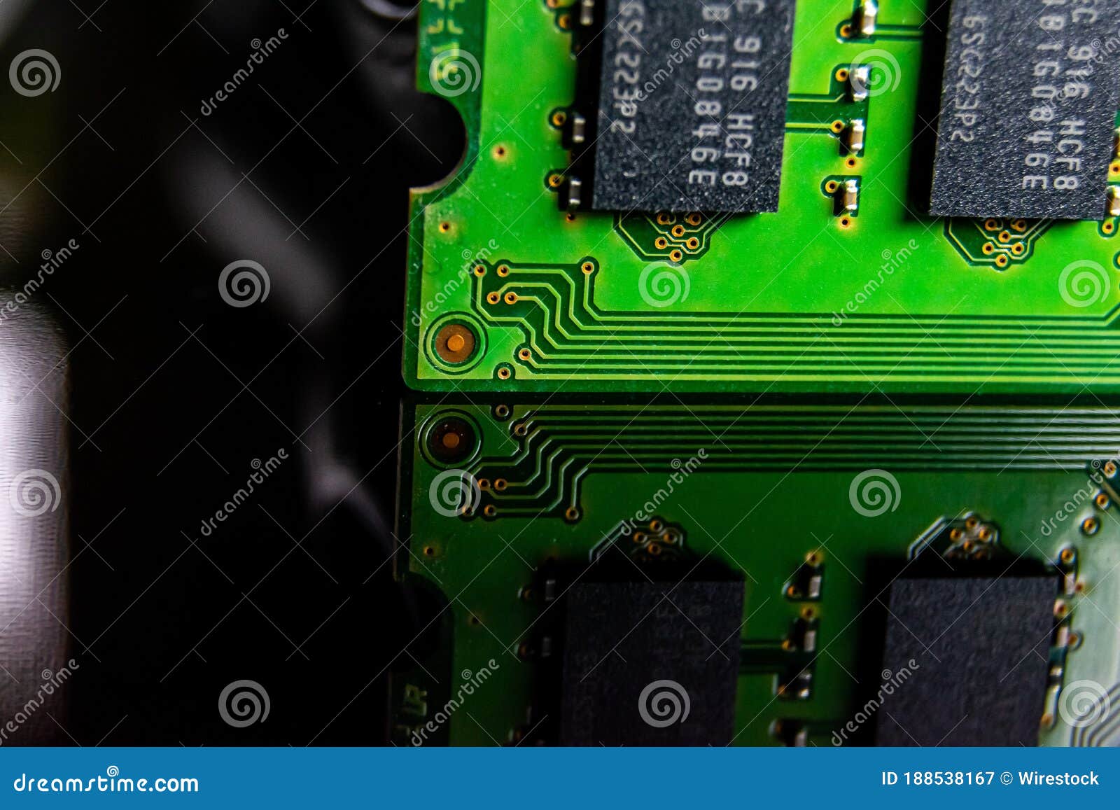 Closeup of a Random Access Memory Stick Under the Lights on a Dark ...