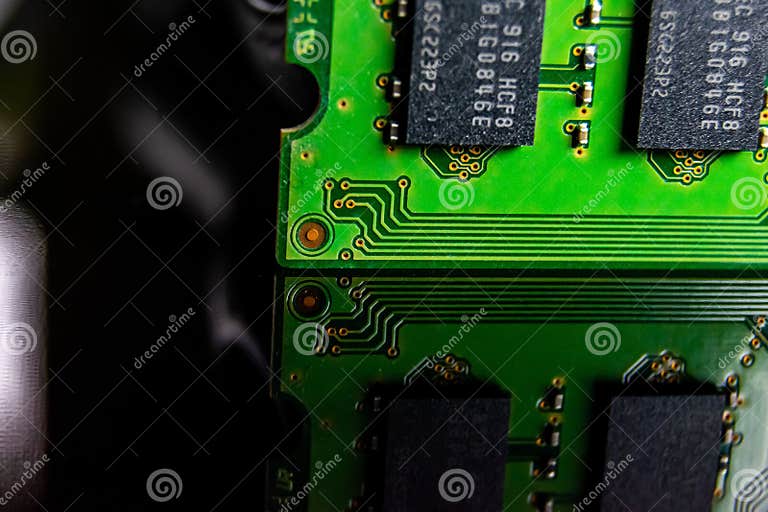 Closeup of a Random Access Memory Stick Under the Lights on a Dark ...