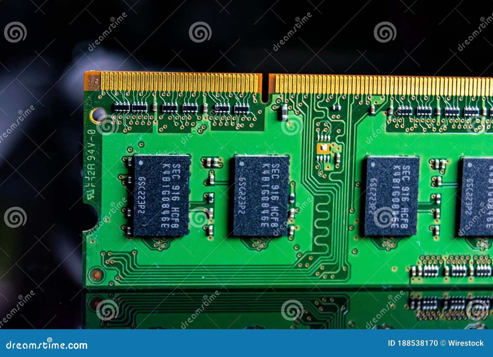 Closeup of a Random Access Memory Stick Under the Lights on a Dark ...