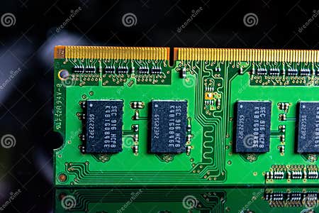 Closeup of a Random Access Memory Stick Under the Lights on a Dark ...