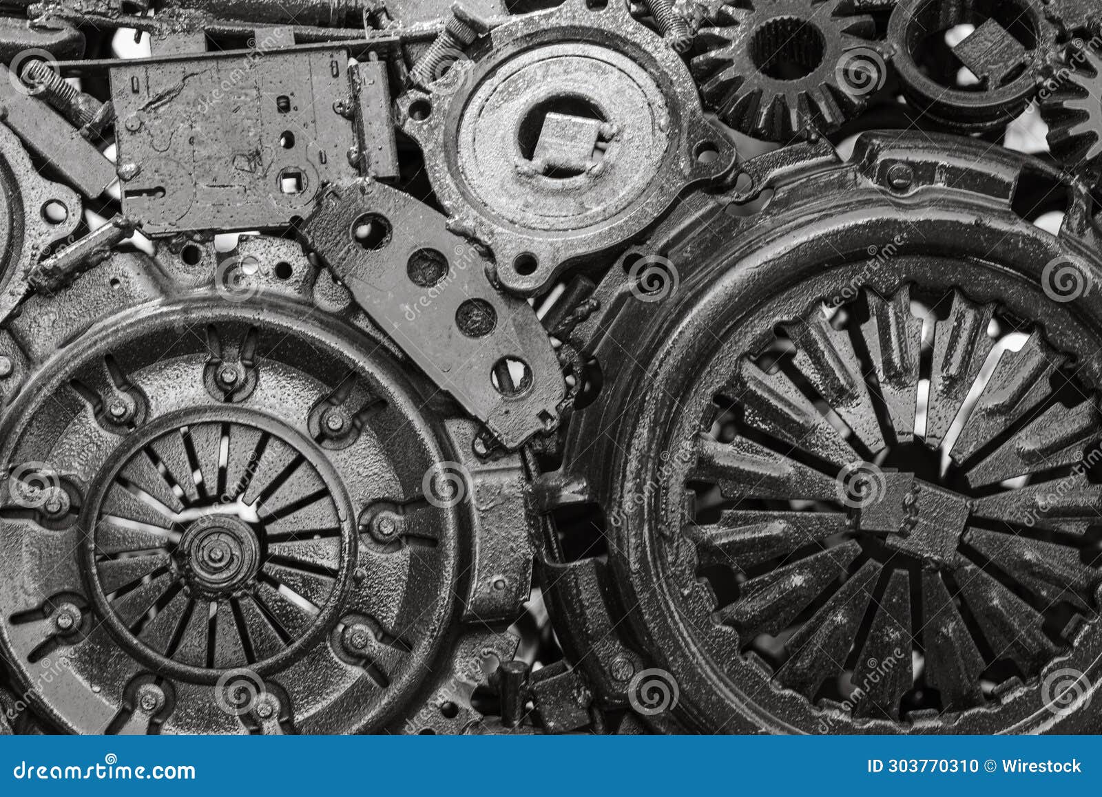 Closeup of a Random Assortment of Mechanical Components in Grayscale ...