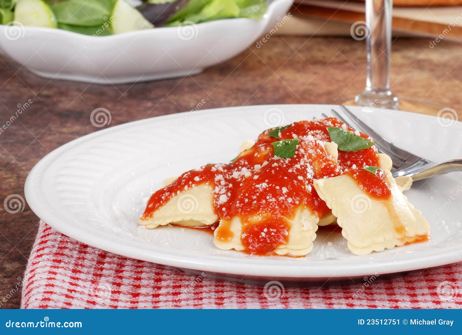 Closeup Ravioli with Cheese and Basil Stock Image - Image of checkered ...