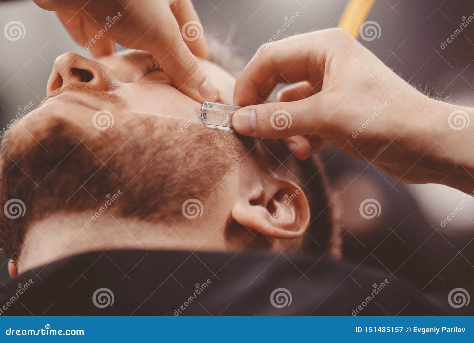 Closeup of Razor Blade Cutting Man Beard Barbershop Stock Image - Image ...