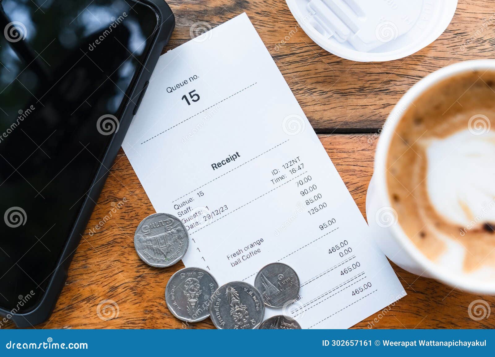 Receipt of Beverages and Drinks with Money Changes Stock Image - Image ...