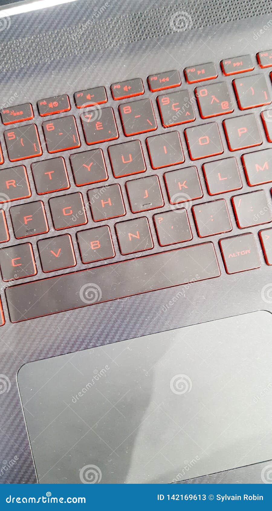 Closeup Red Backlight Backlit on Laptop Computer Keyborad of Gaming in ...