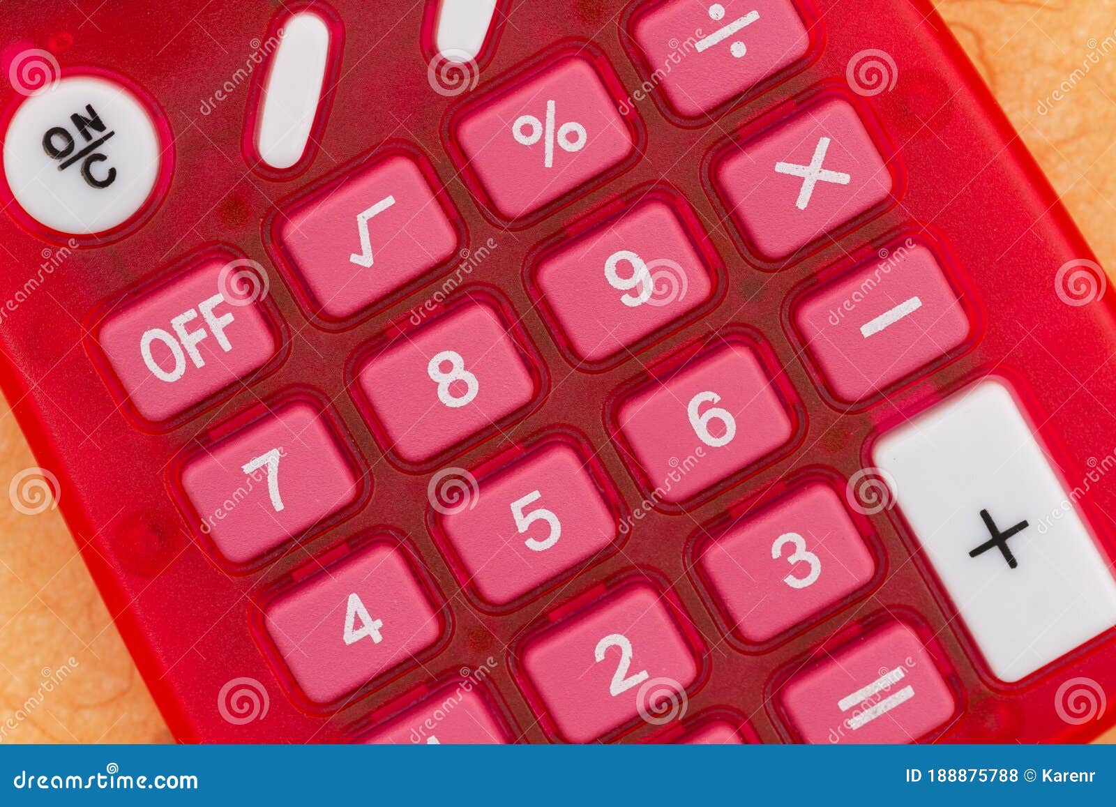 Closeup of a Red Buttons Calculator Stock Photo - Image of desk ...