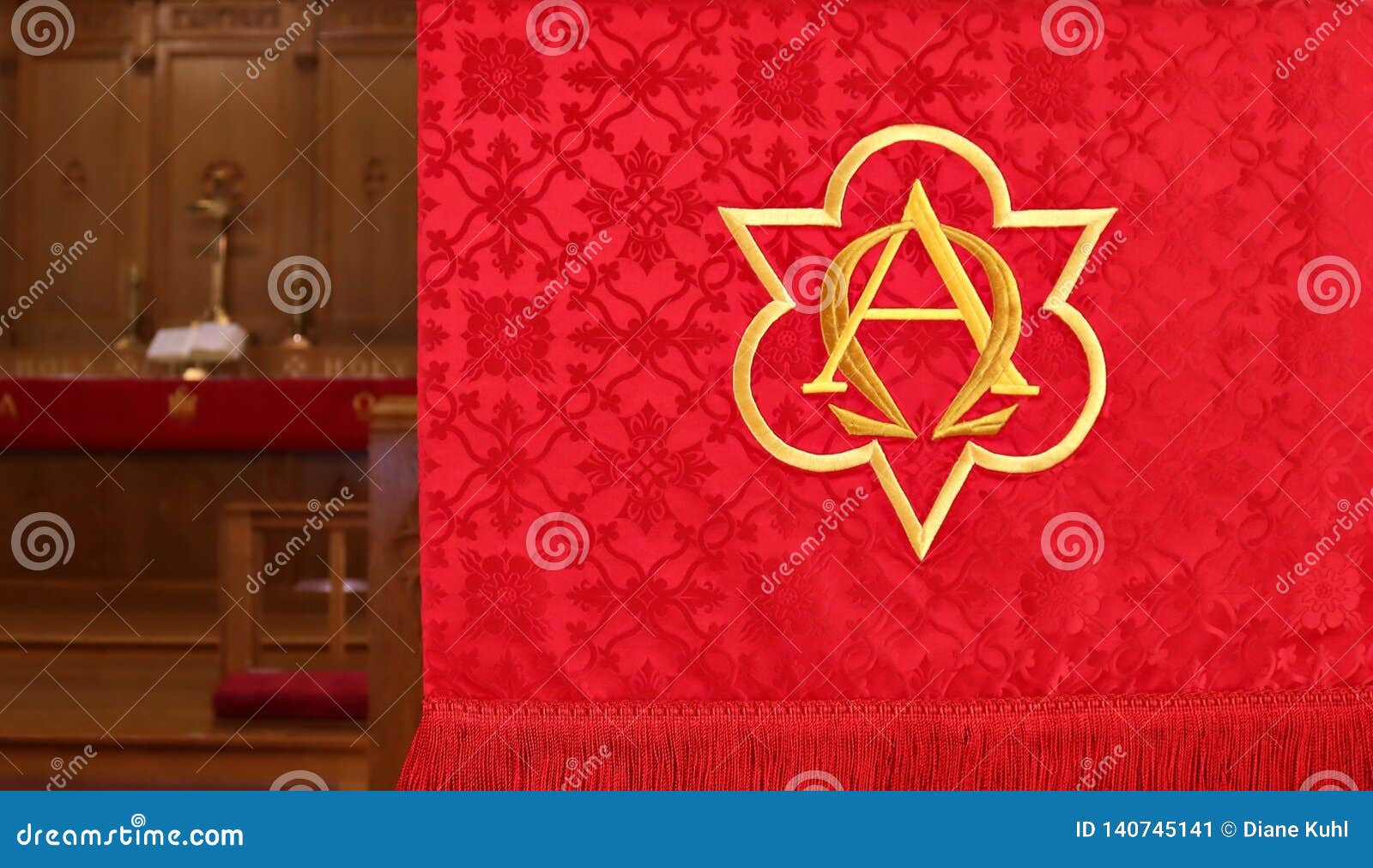 Closeup of Red Church Banner with Blurry Altar in Behind Stock Image ... Closeup of Red Church Banner with Blurry Altar in Behind Stock Image ...
