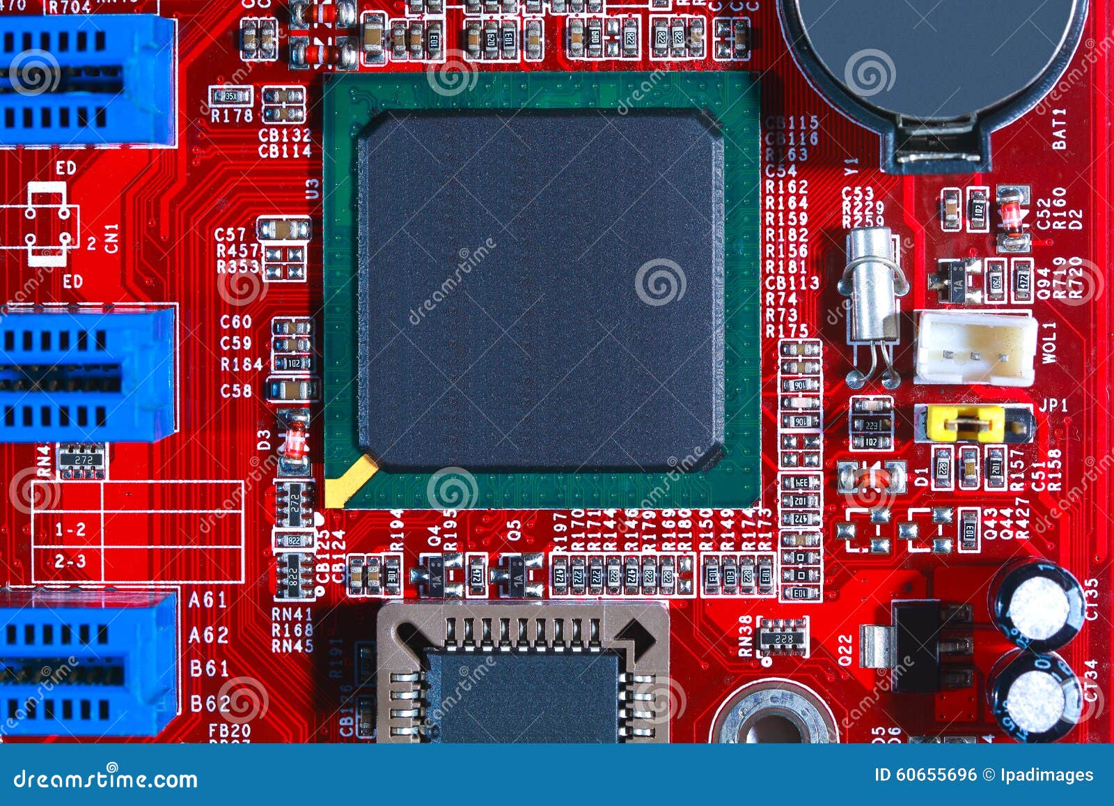 Closeup of Red Electronic Motherboard Circuit with Processor Stock ...