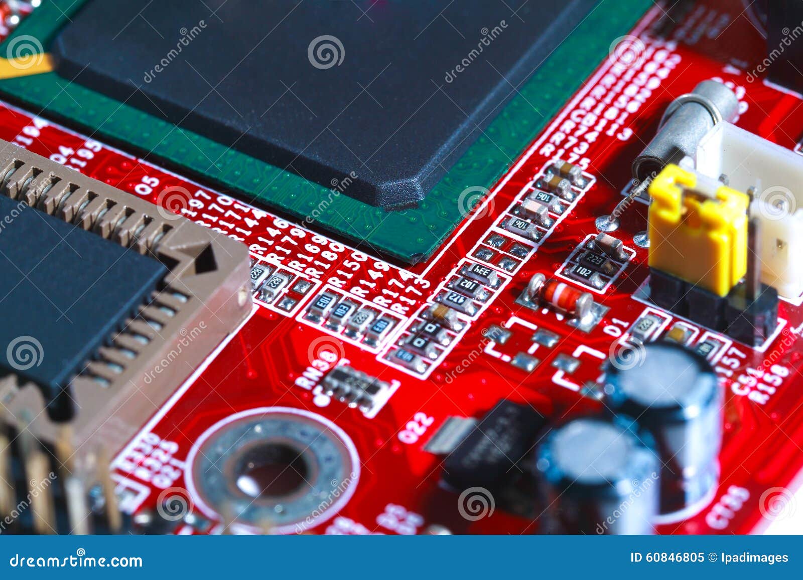 Closeup of Red Electronic Motherboard Circuit with Processor Stock ...