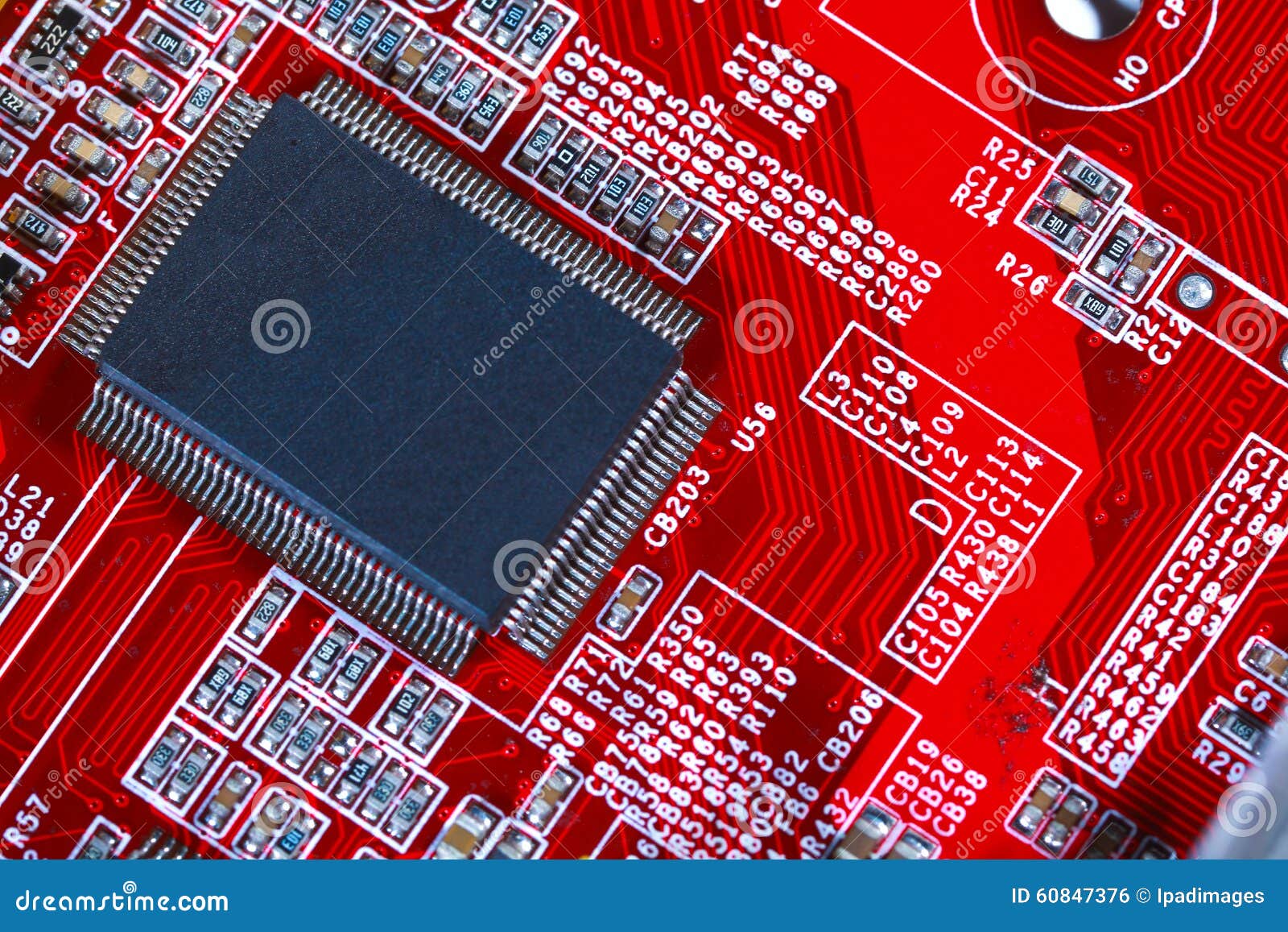 Closeup of Red Electronic Motherboard Circuit with Processor Stock ...