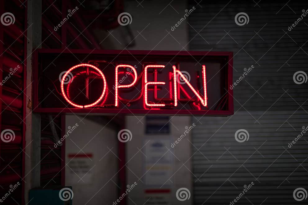 Closeup of a Red Neon "open" Sign Stock Photo - Image of outdoors, text ...