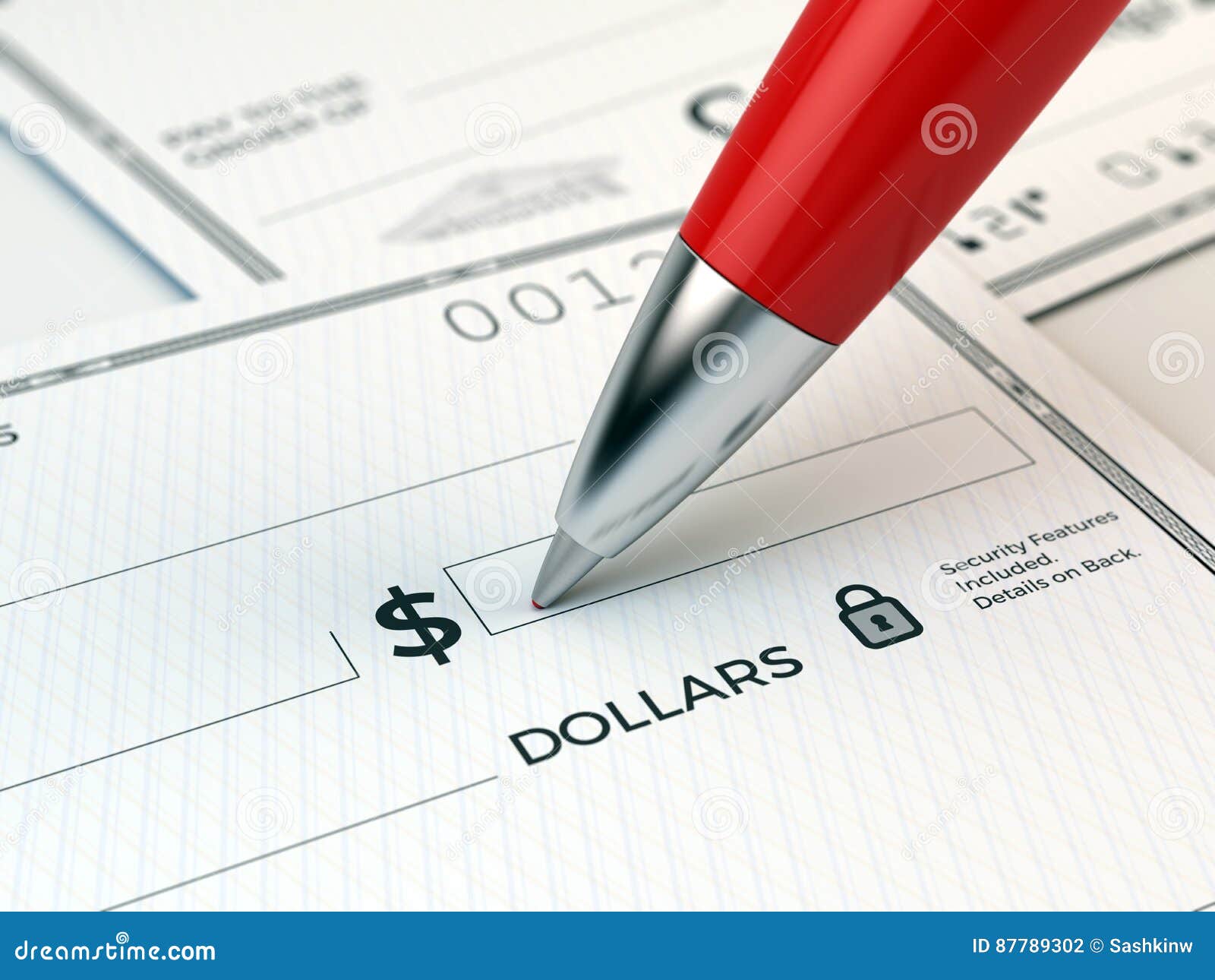 CLoseup of Red Pen Which is Filling in the Bank Check Stock ...