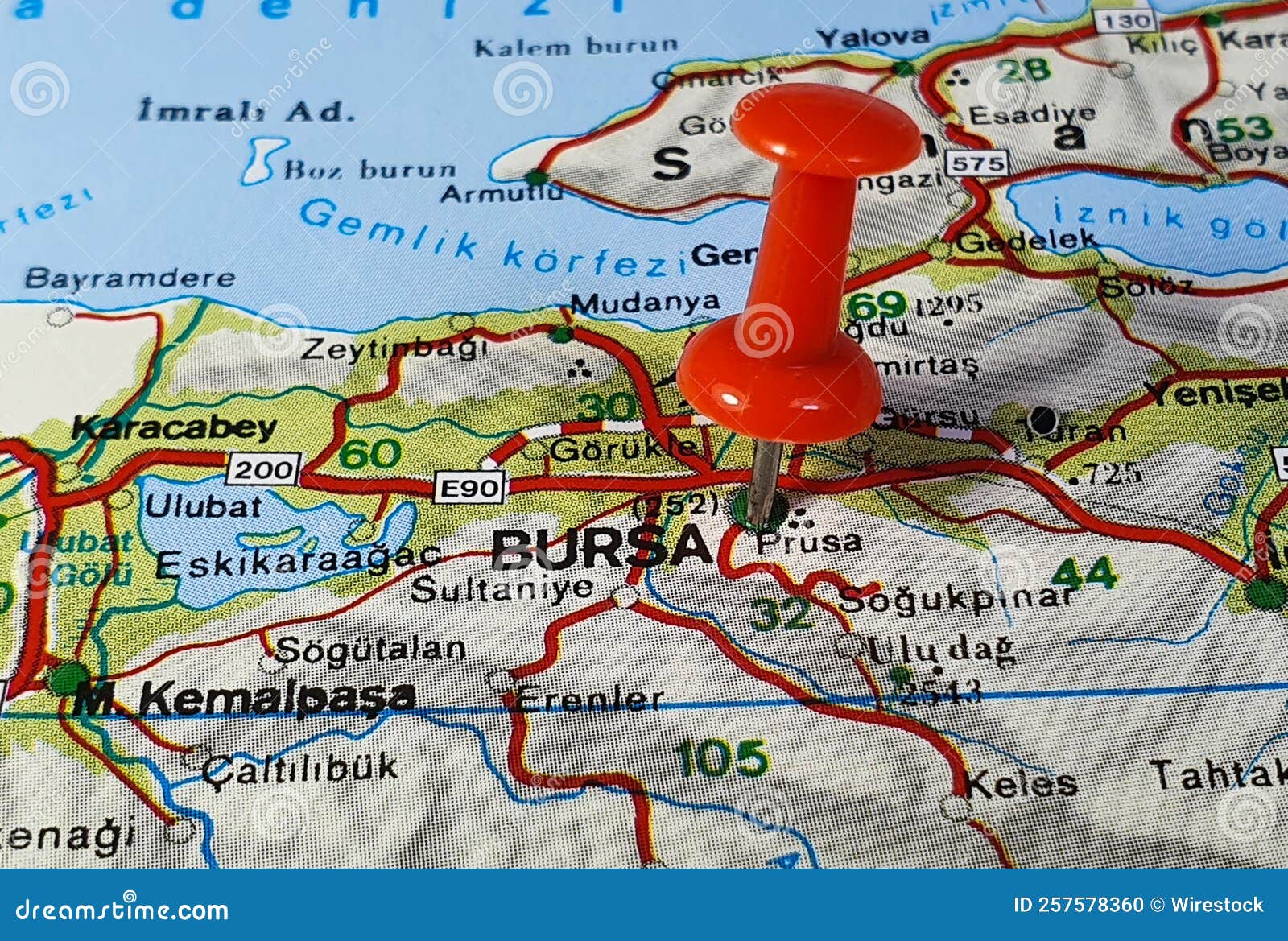 Closeup of a Red Pin on the Bursa City on a Map Stock Photo - Image of concept, tour: 257578360
