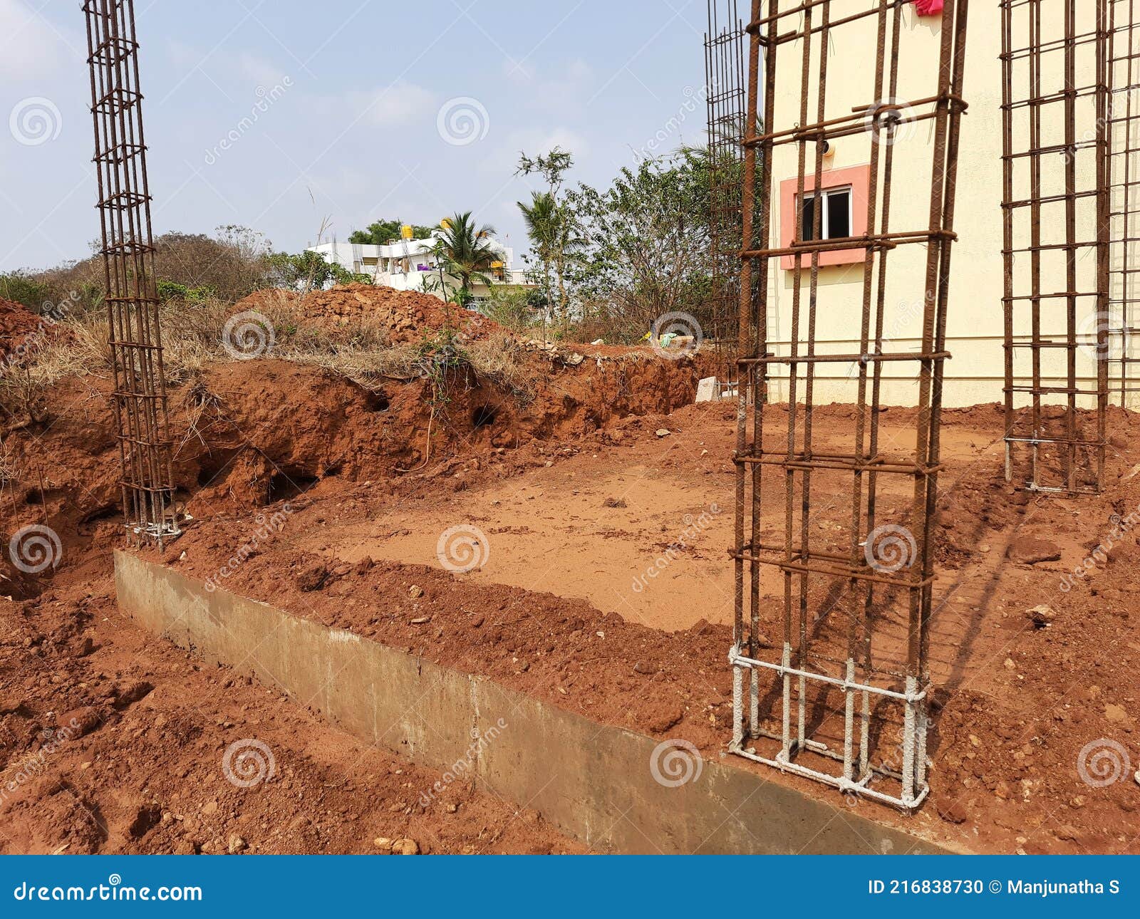 Closeup of Residential Building Foundation Construction and Soil is ...