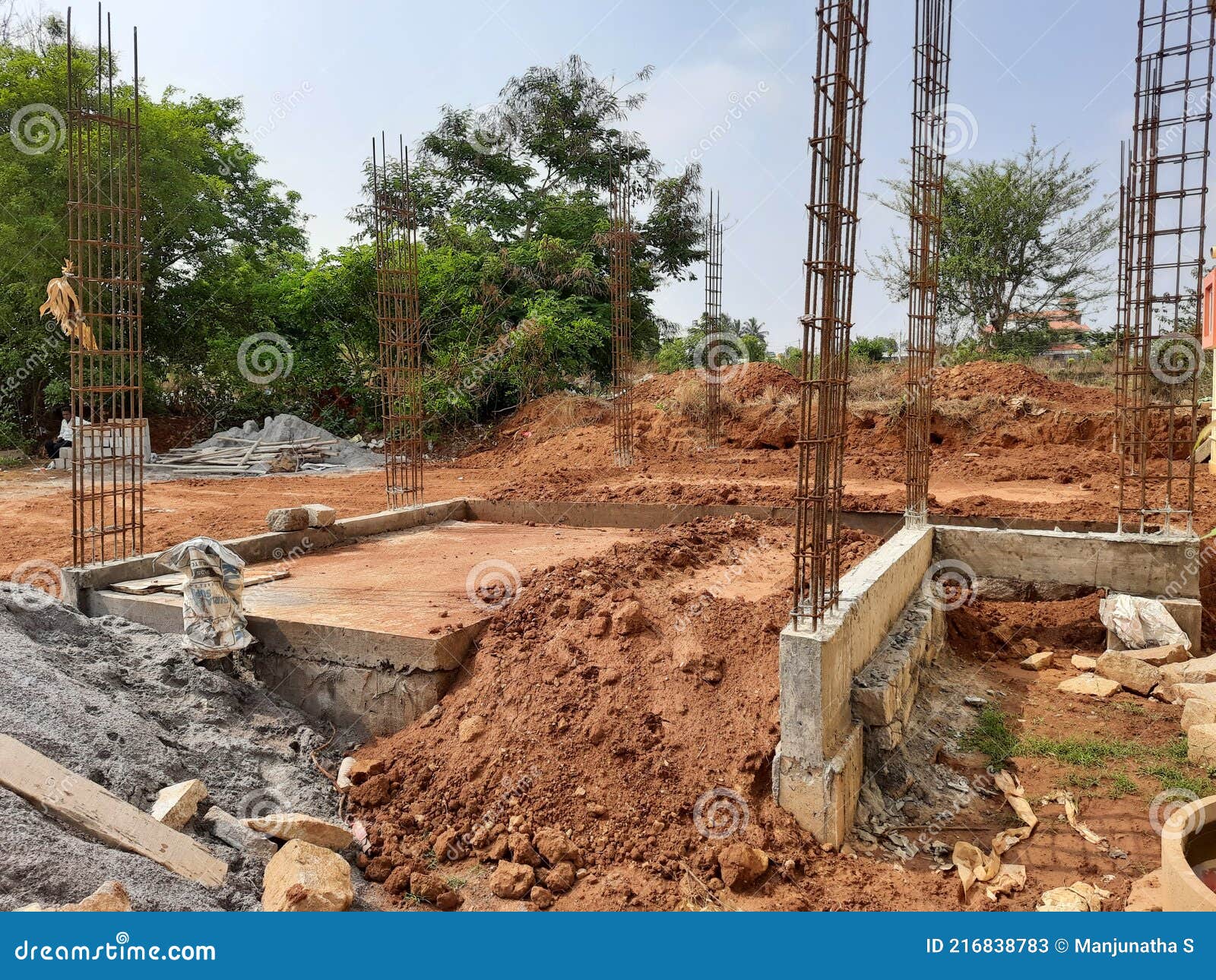 Closeup of Residential Building Foundation Construction and Soil is ...