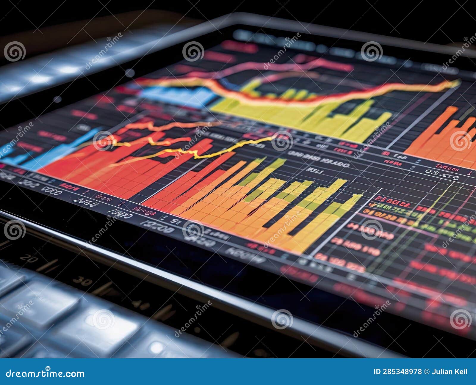 Closeup Financial Chart on Tablet Mm Lens Stock Illustration ...