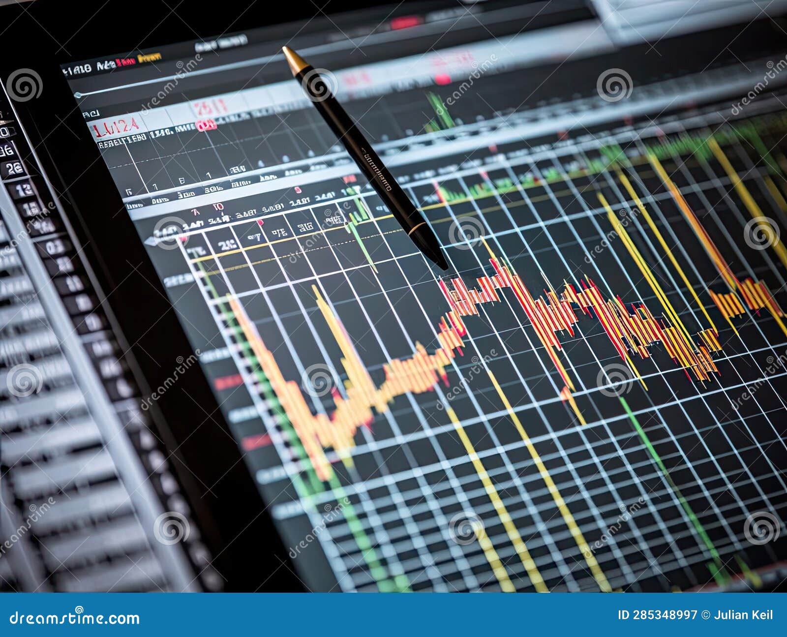 Closeup Financial Chart on Tablet Mm Lens Stock Illustration ...