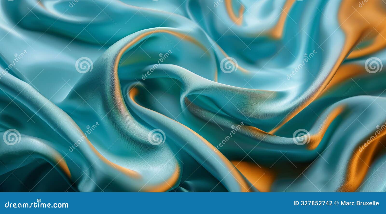 Closeup of Rippled Cyan and Gold Silk Fabric - AI Generated Stock ...