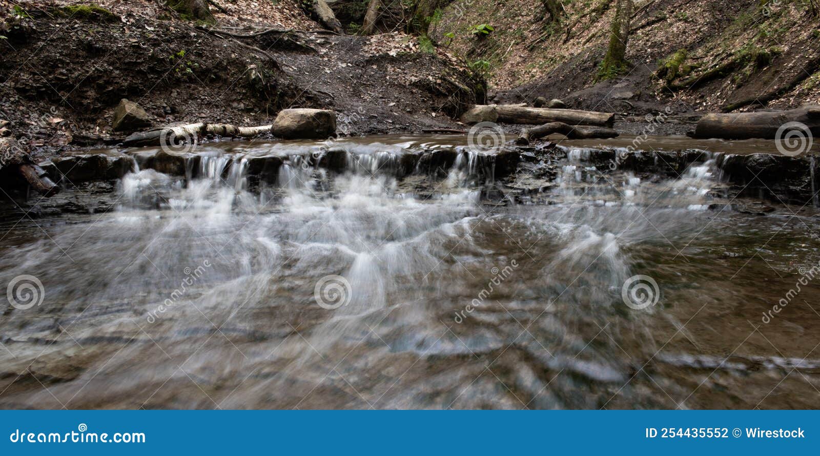 Closeup of a River Flowing Down a Small Cascade in Daylight Stock Photo ...