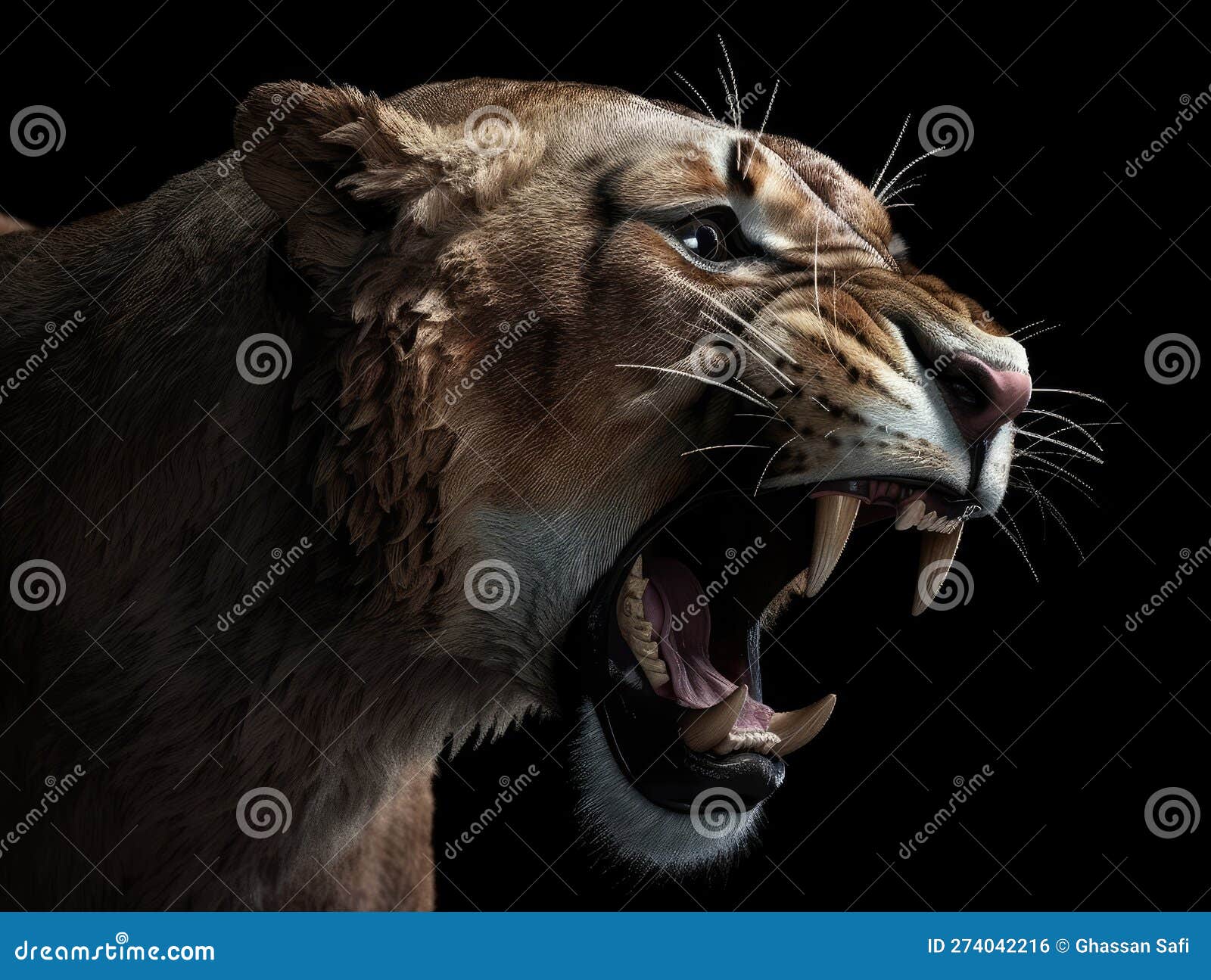 A Closeup of a Roaring Sabertooth Tiger in the Dark Stock Illustration ...