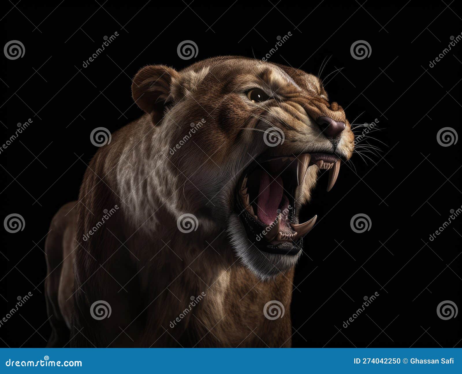 A Closeup Of A Roaring Sabertooth Tiger In The Dark Royalty-Free ...