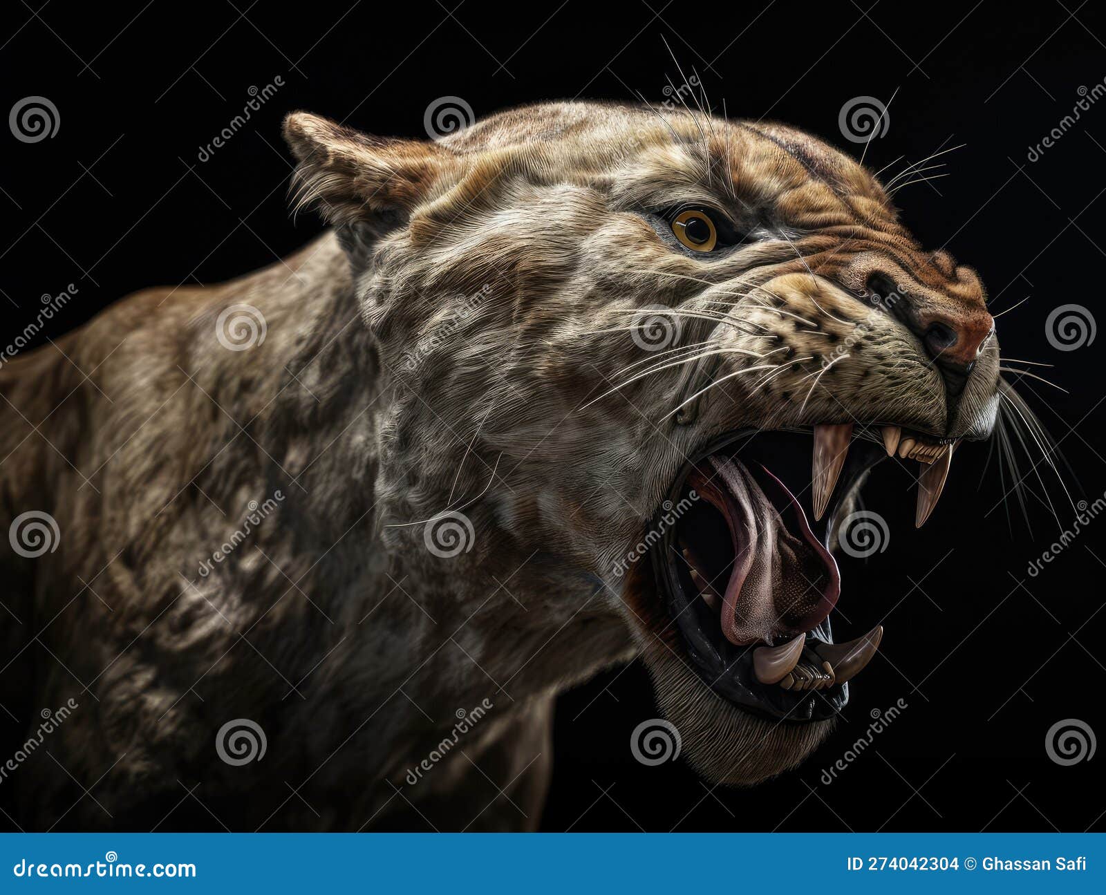 A Closeup of a Roaring Sabertooth Tiger in the Dark Stock Illustration ...