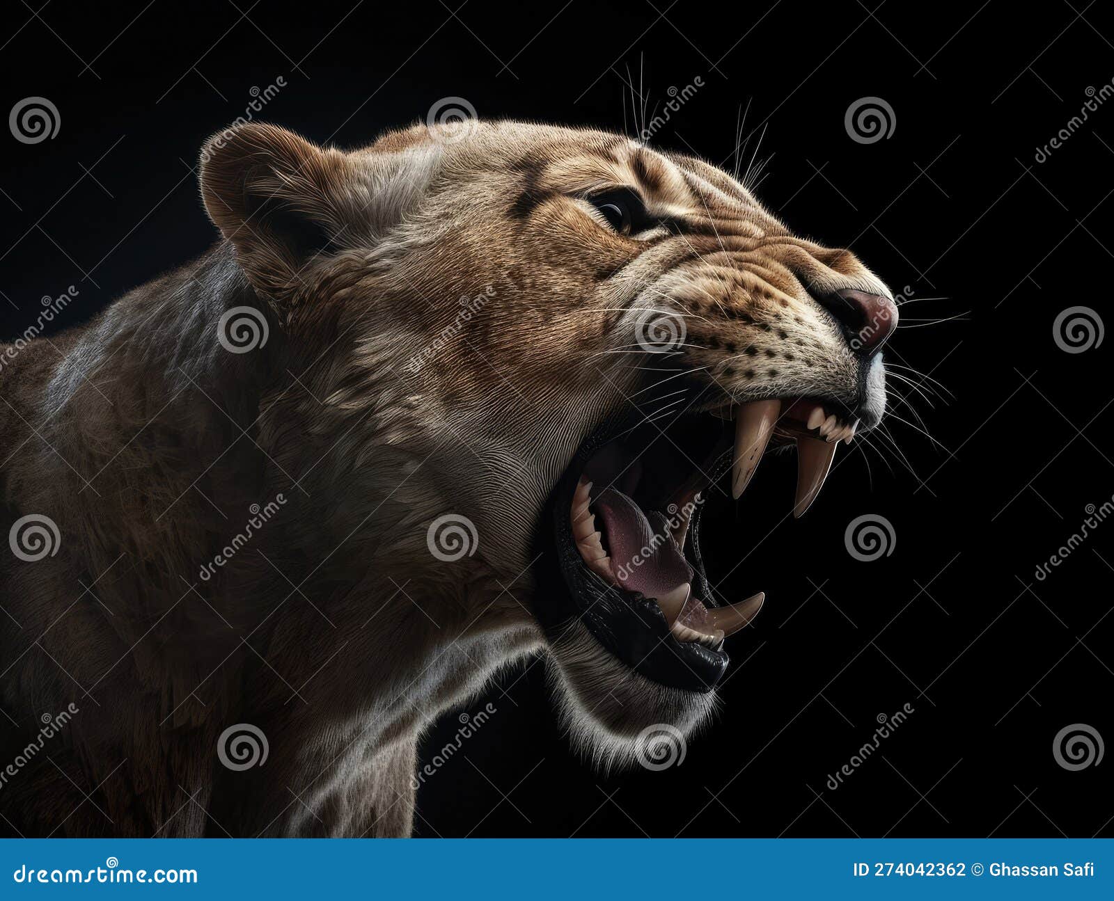 A Closeup of a Roaring Sabertooth Tiger in the Dark Stock Illustration ...