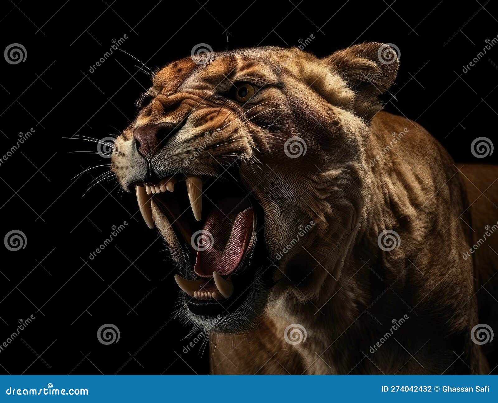 A Closeup of a Roaring Sabertooth Tiger in the Dark Stock Illustration ...