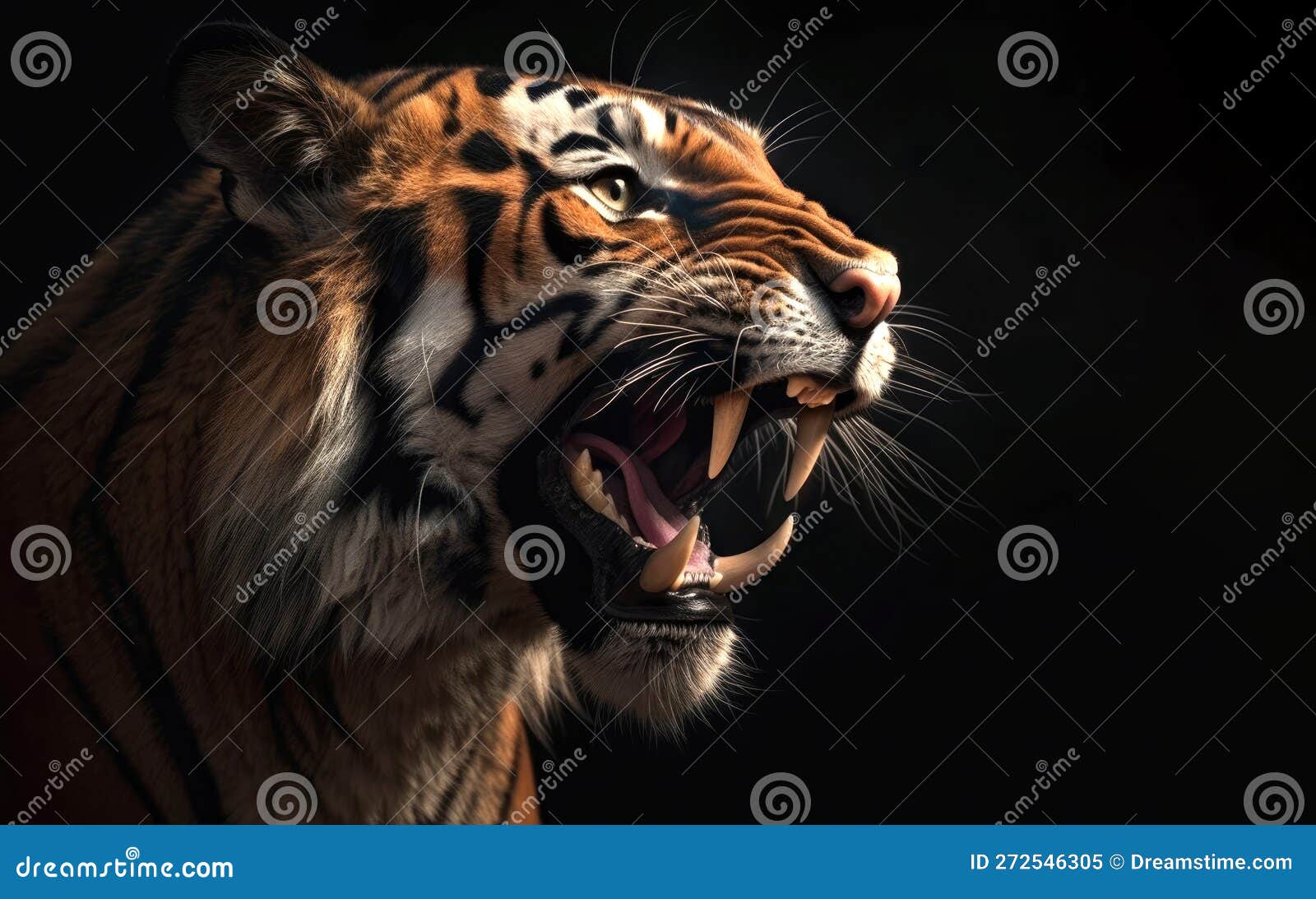 A Closeup of a Roaring Tiger in the Dark Stock Illustration ...