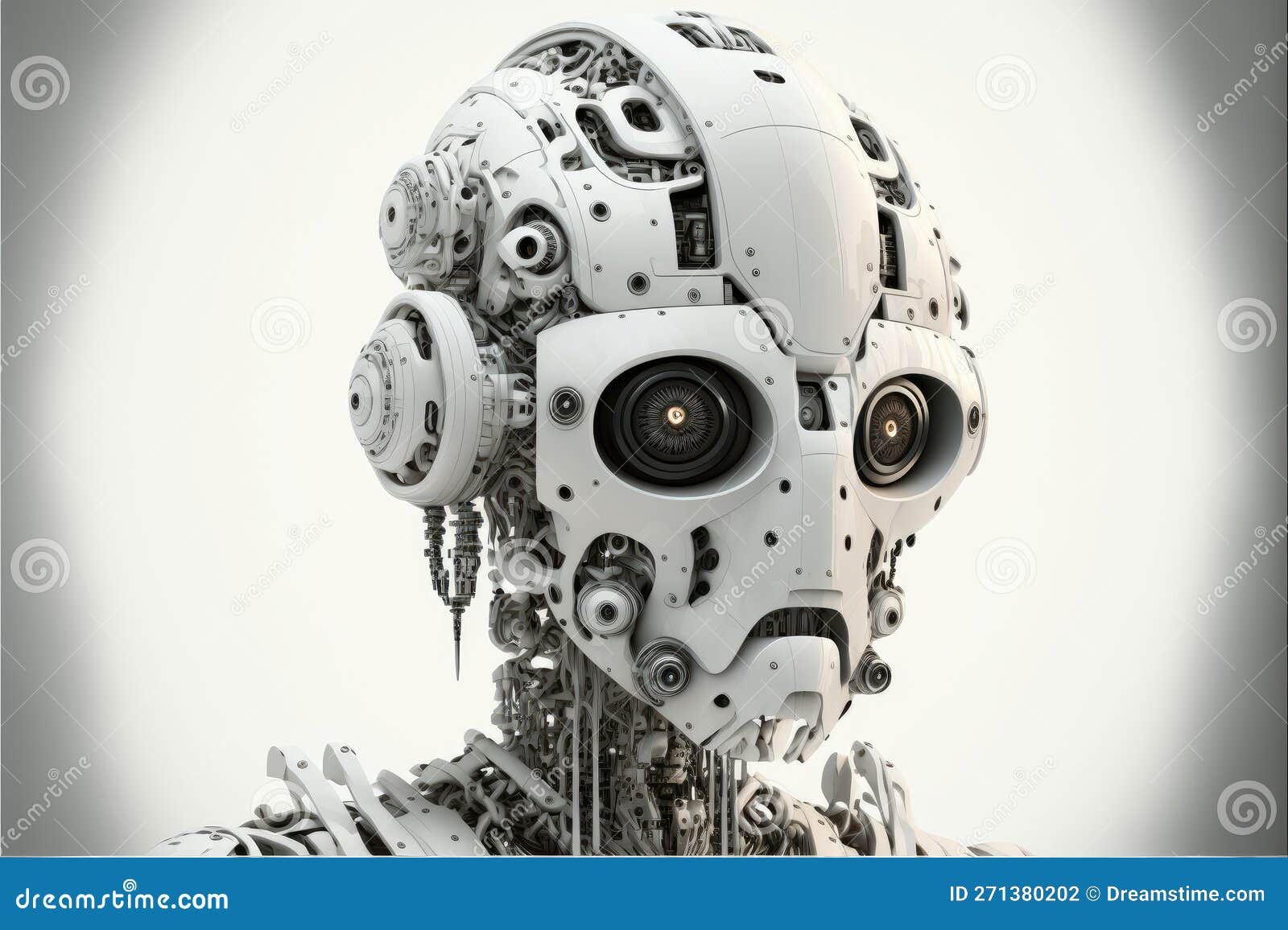 Closeup Robotic Head Part Creativity Isolated on White Background ...