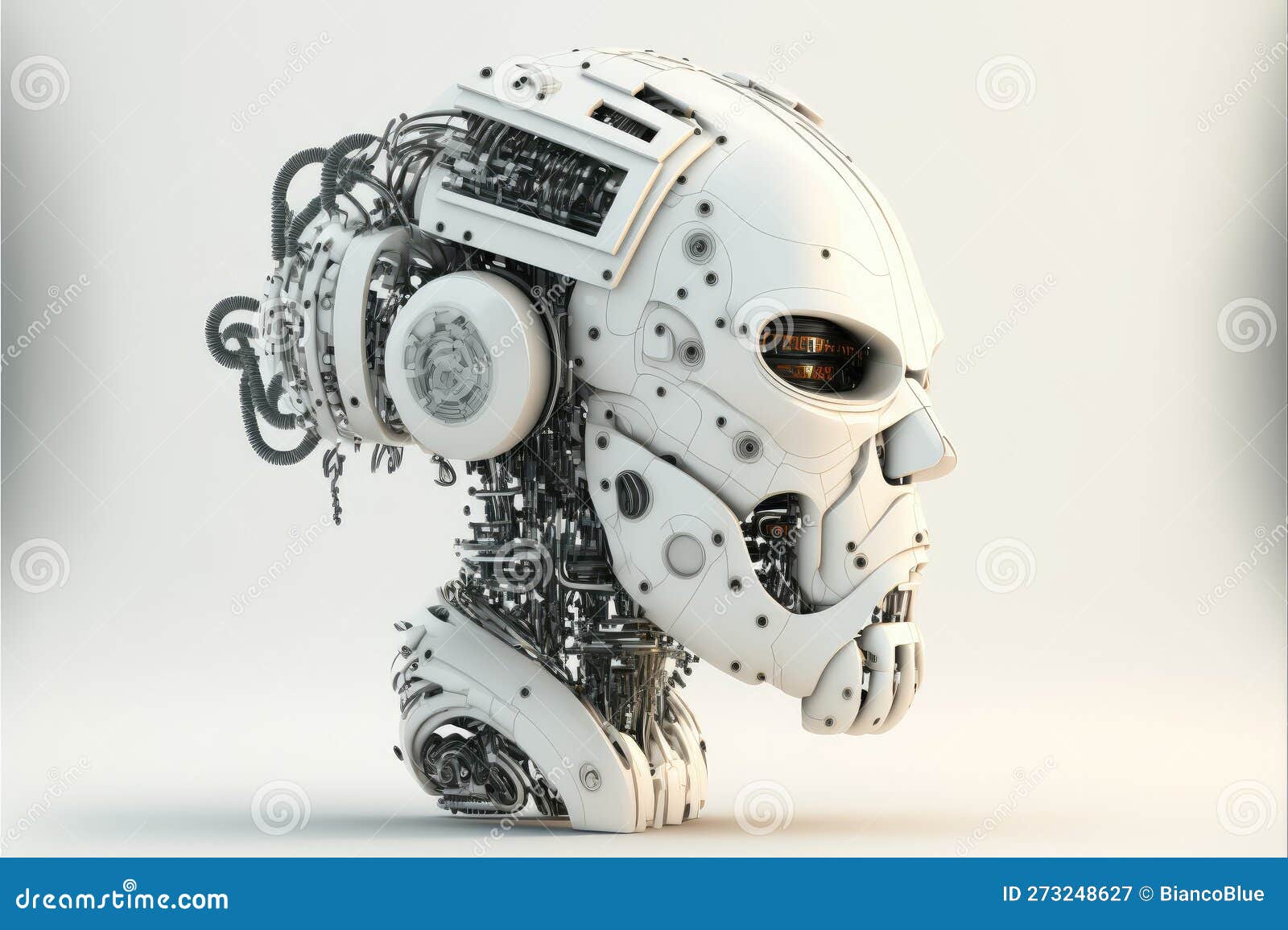 Closeup Robotic Head Part Creativity Isolated on White Background ...