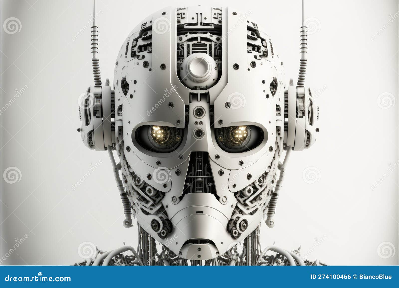 Closeup Robotic Head Part Creativity Isolated on White Background ...