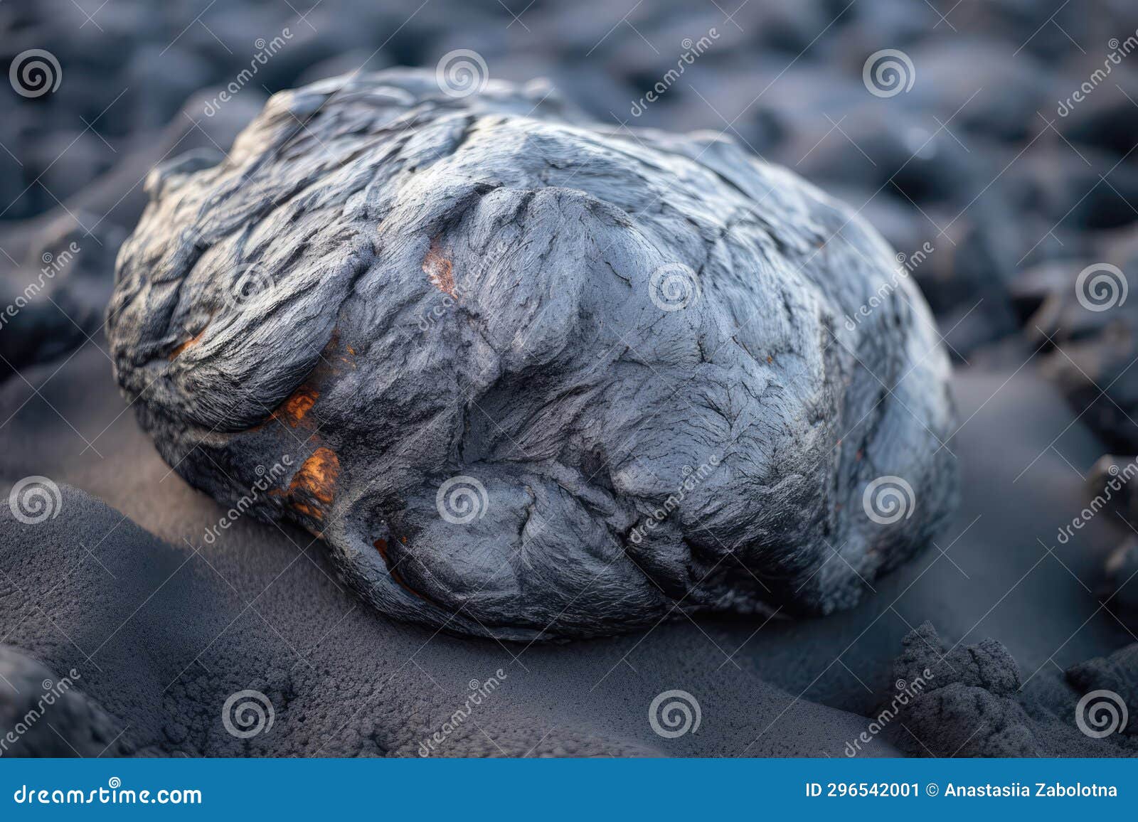 Closeup of Rock on Volcanic Ash Against Backdrop of Unfocused Lava ...