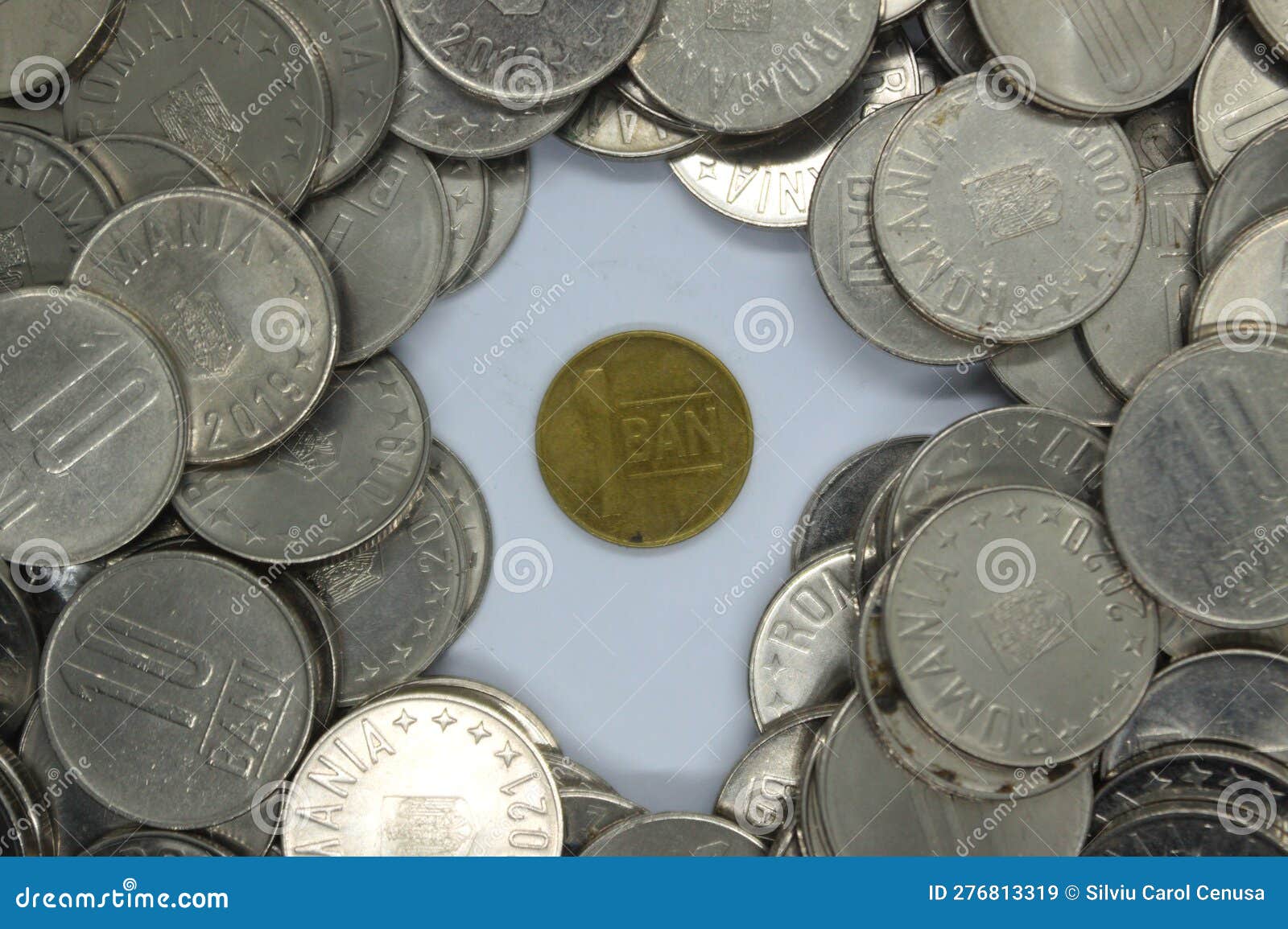 Closeup of Romanian Currency Coins Stack. Bani, Leu, RON Stock Image ...