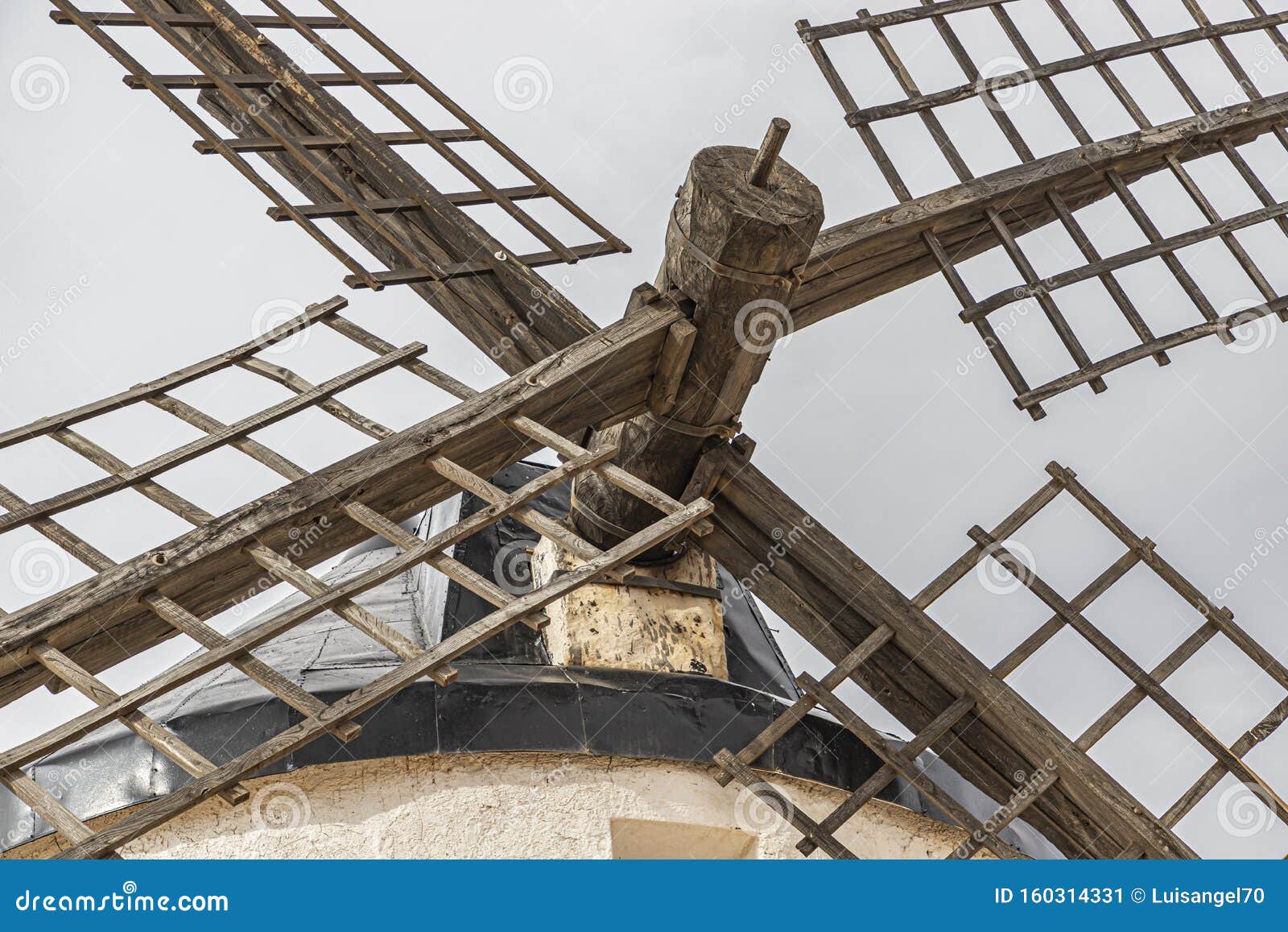 Closeup of the Rotor and the Wooden Blades of an Old Windmill Stock ...