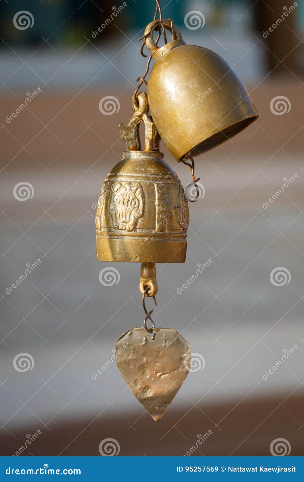 Closeup Row of Golden Bells in Buddhist Temple in Thailand. Budd Stock ...